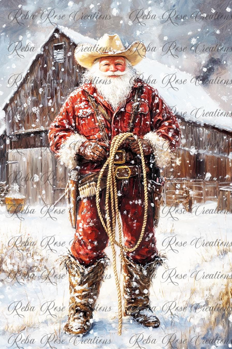 1403 Cowboy Santa A4 Rice Paper - Etsy