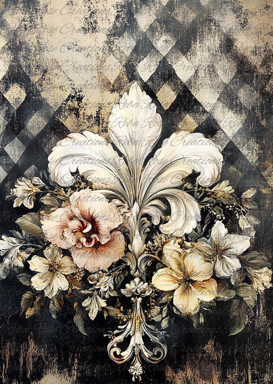 Black and White Spring Fleur De Lis A4 Rice Paper 1862 - Etsy