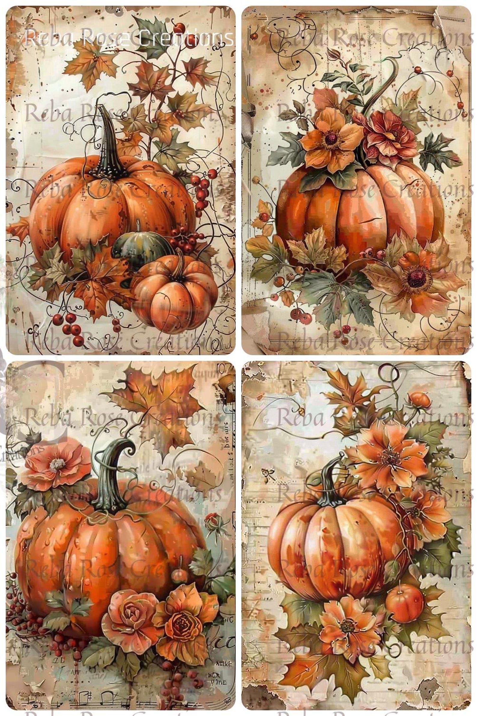 1236 Autumn Pumpkins A4 Rice Paper - Etsy