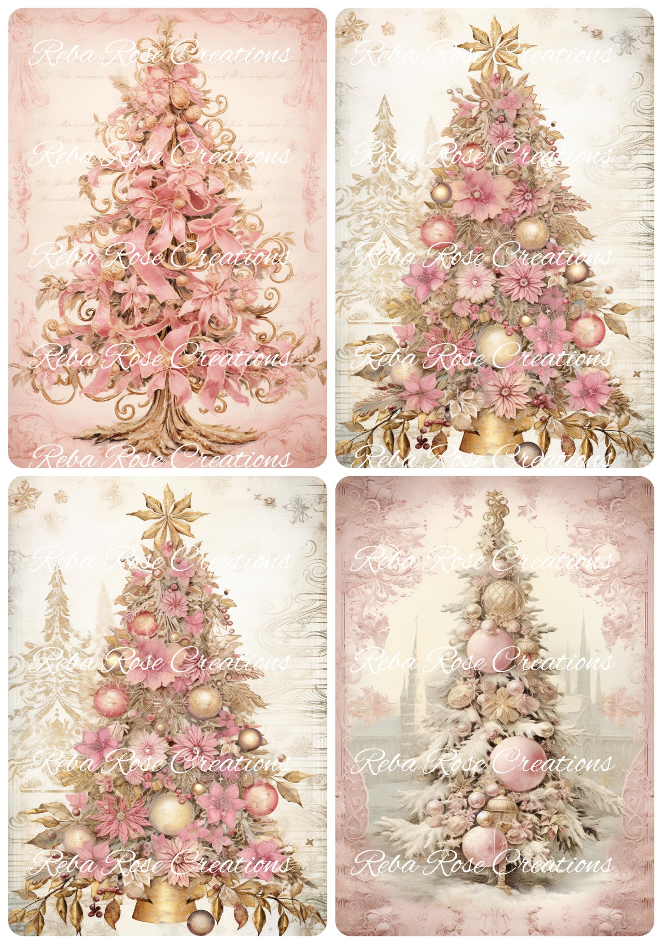 0797 Pink Shabby Christmas Trees A4 Rice Paper - Etsy