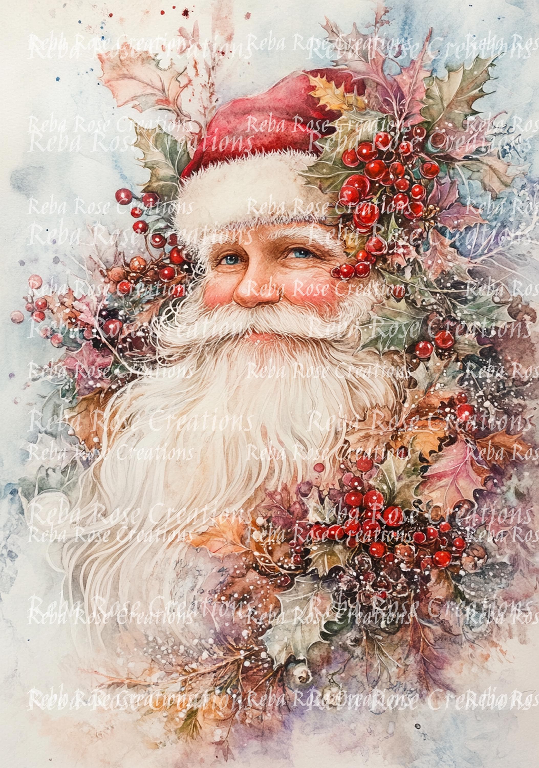 Watercolor Vintage Santa 2 A4 Rice Paper 1325/A4 Decoupage Paper ...
