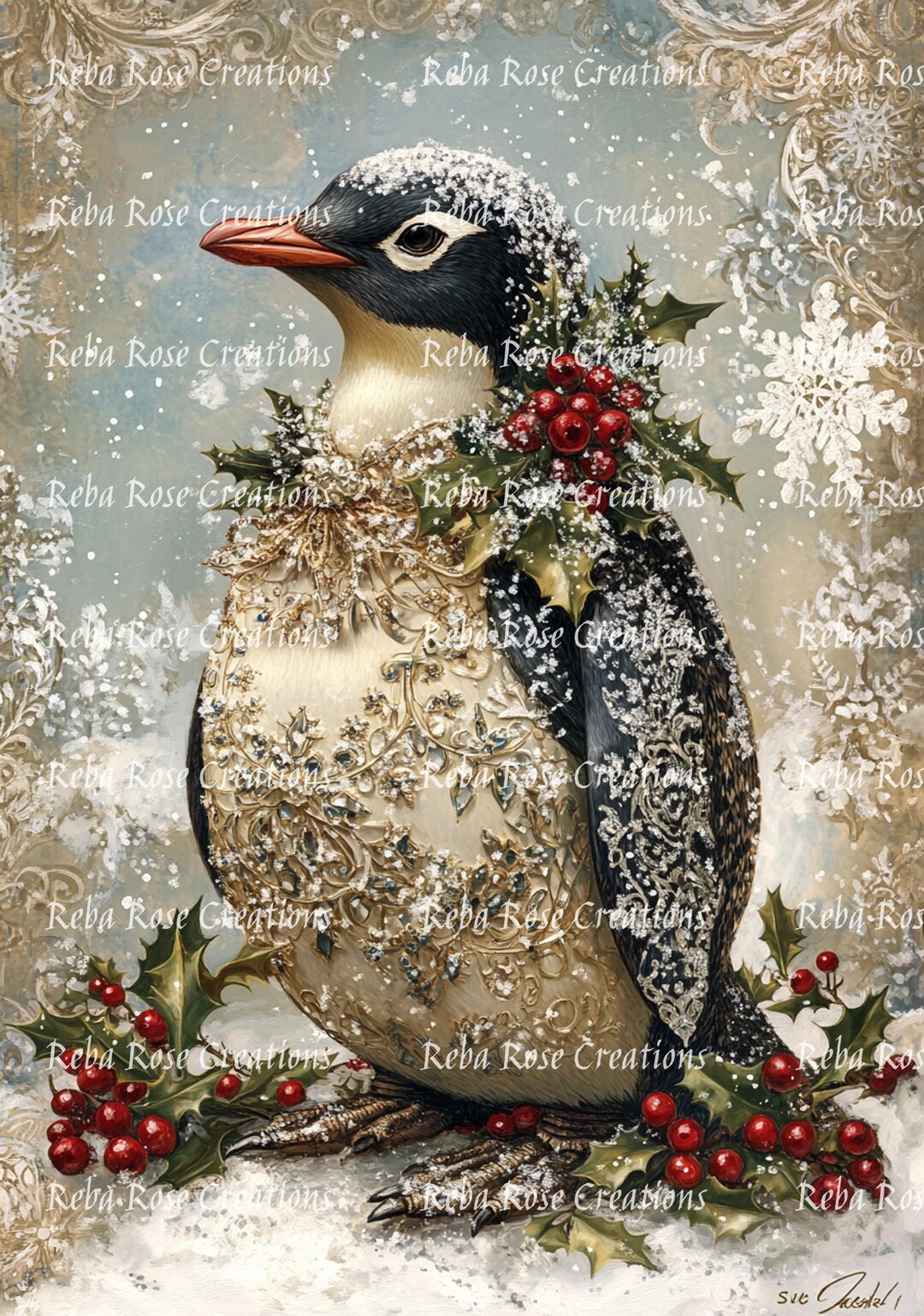 1365 Snowflake Penguin A4 Rice Paper - Etsy