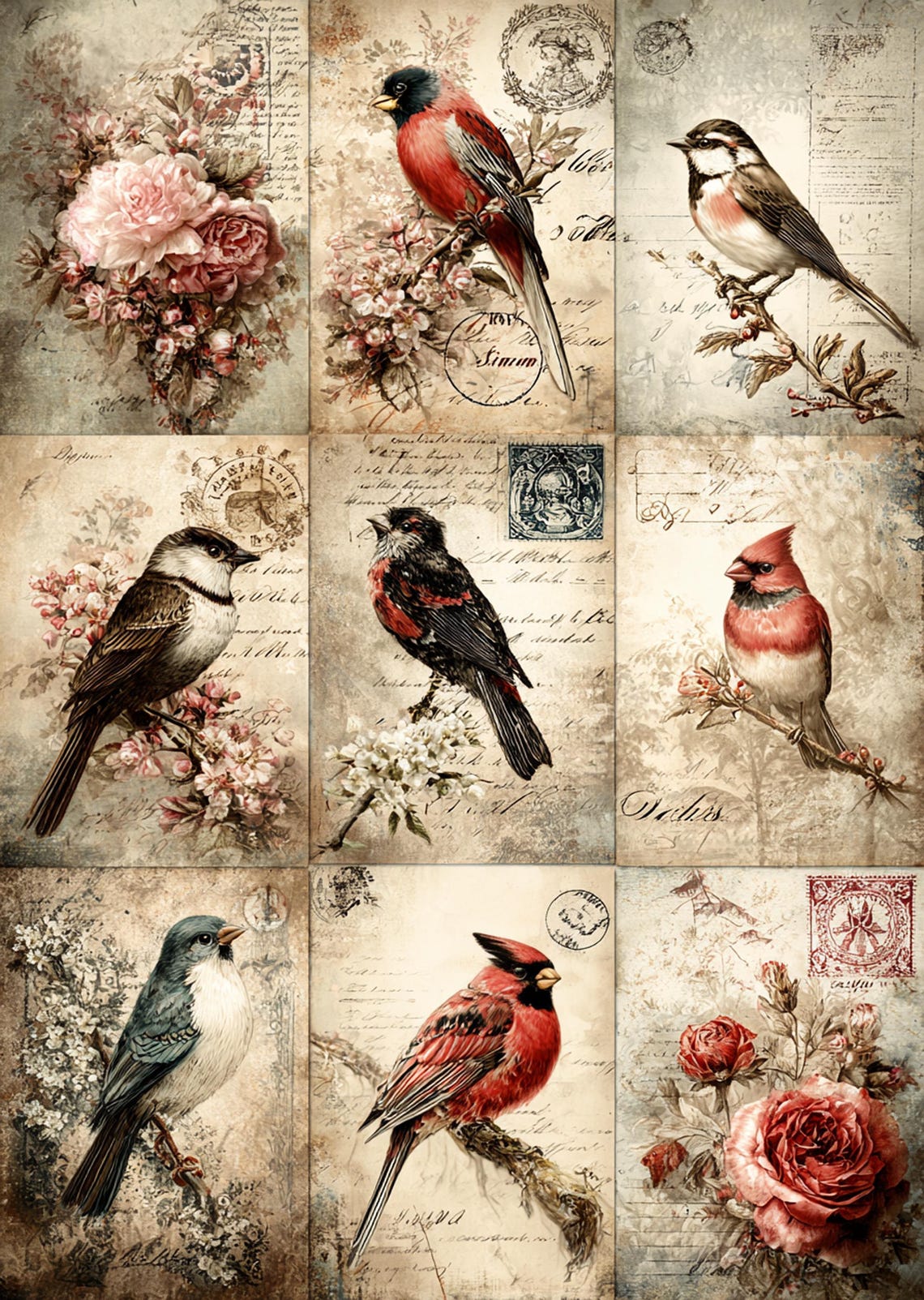 2460 Postage Birds A4 Decoupage Paper - Etsy