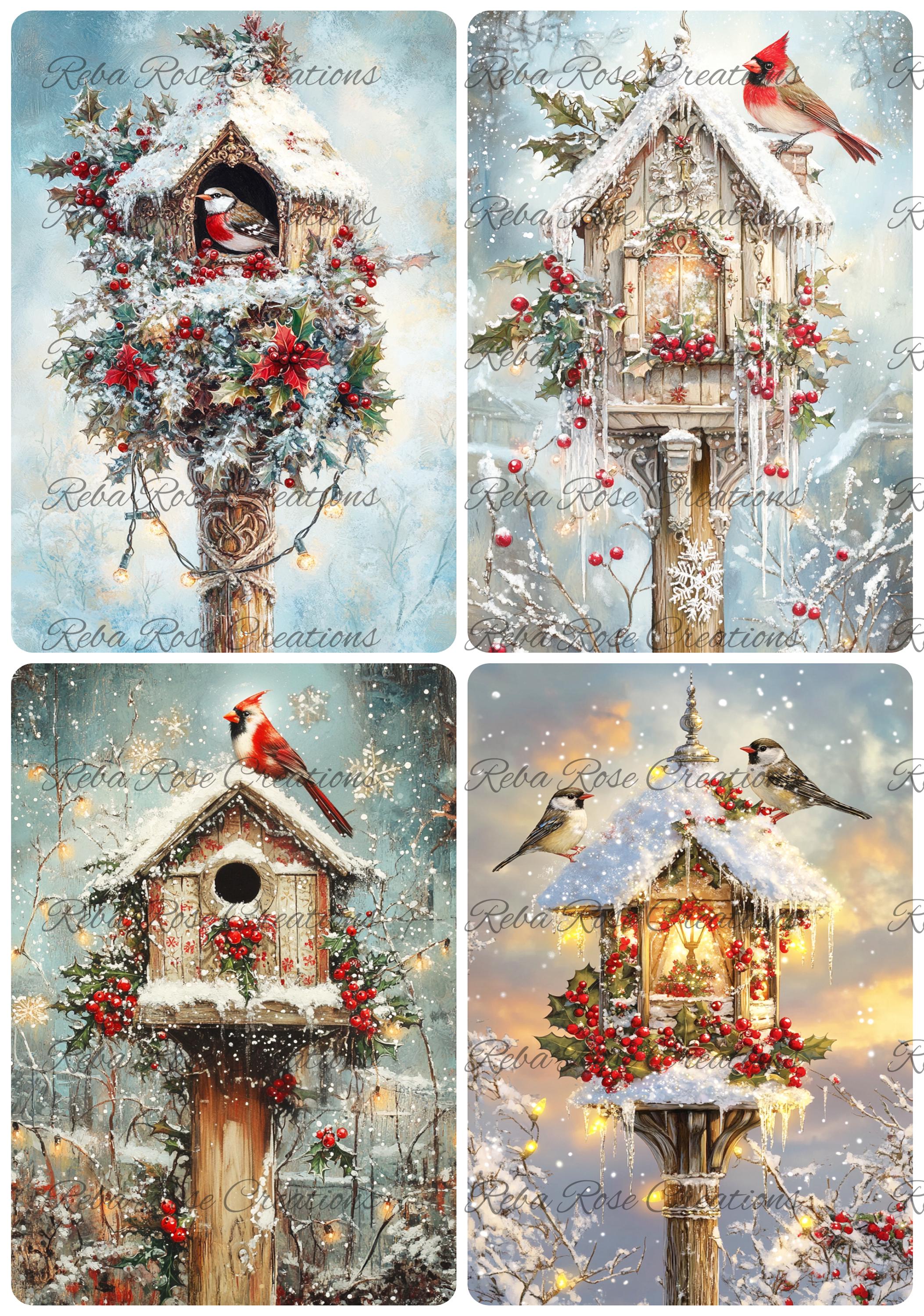 1378 Christmas Birdhouse A4 Rice Paper for Coasters and Shell Crafts - Etsy