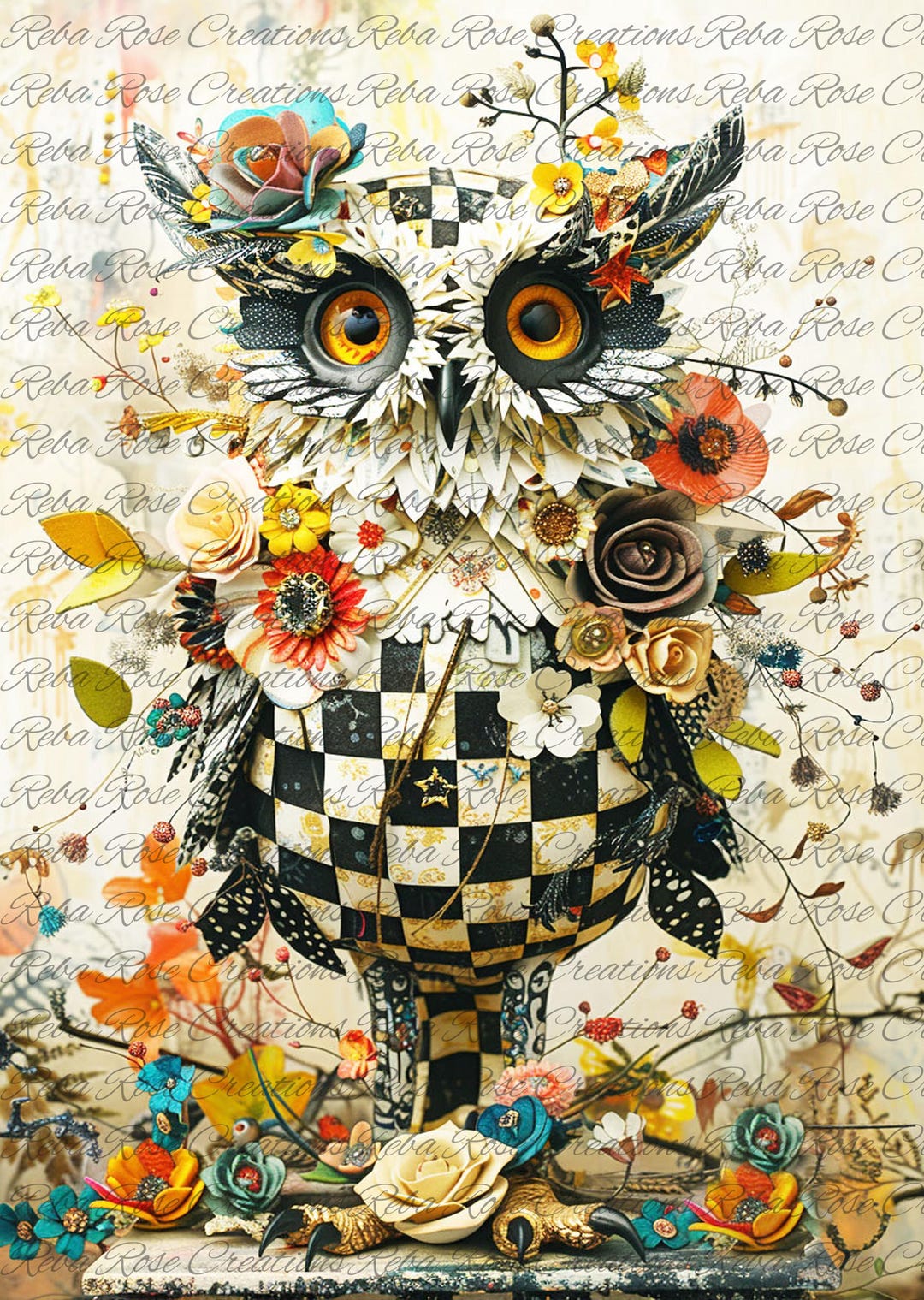 Checkered Owl A4 Decoupage Paper - 1734/ Black and White Checkered Owl ...