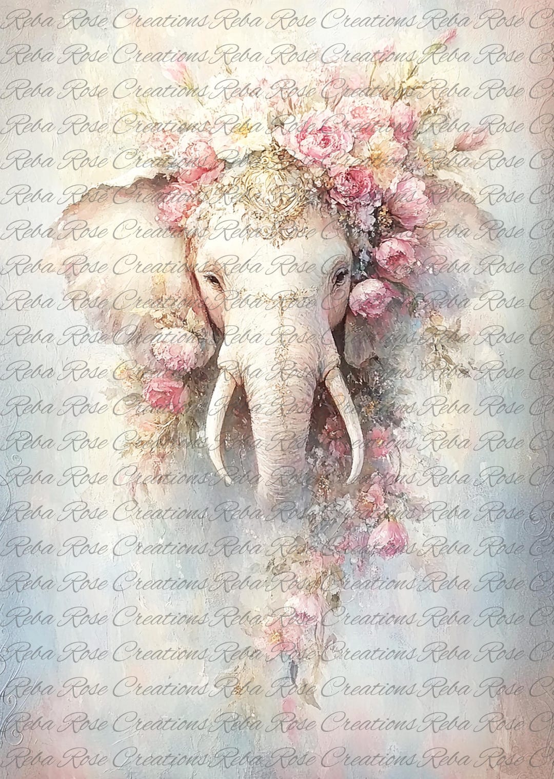 Pink Floral Elephant A4 Decoupage Paper 1674/A4 Rice Paper Pink ...