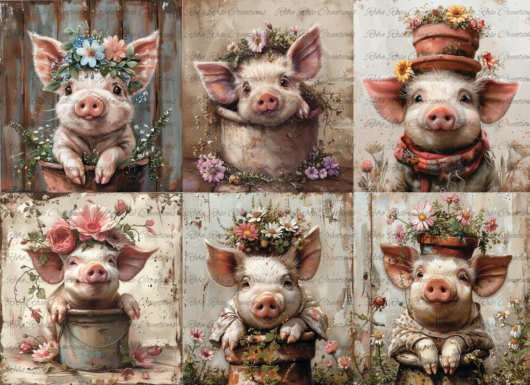 CS-26 Potted Pigs A4 Coaster Rice Paper - Etsy
