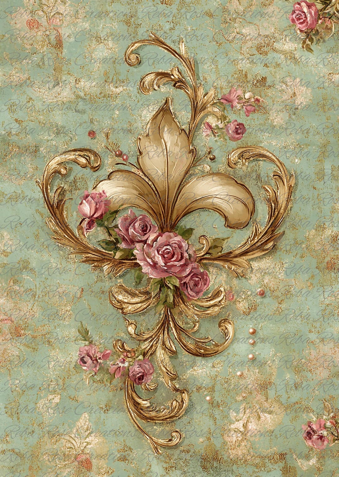 Fluer De Lis Green A4 Rice Paper 1795/fluer De Lis A4 Decoupage Paper ...