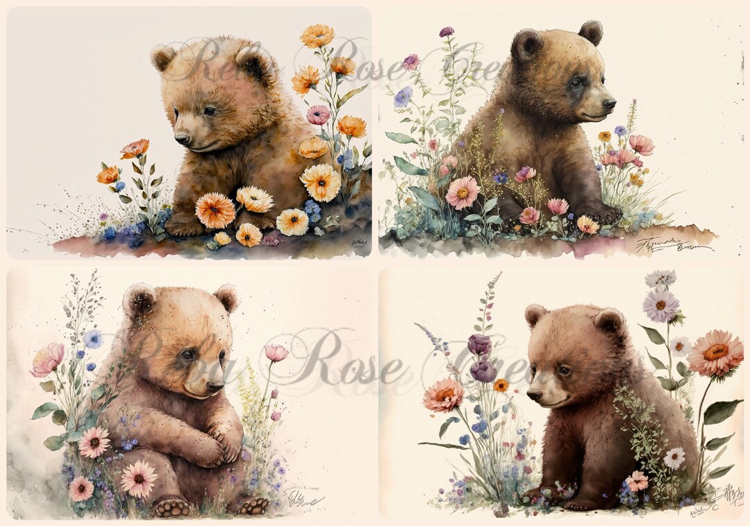 0173 Baby Bear Cubs 4x4 A4 Rice Paper Great for Coasters and Shells - Etsy