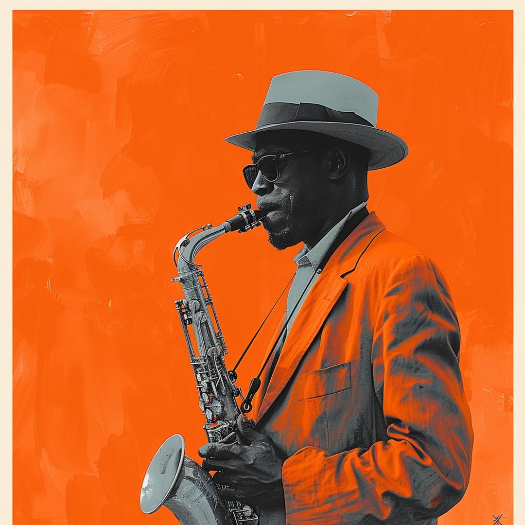 Jazz Poster Jazz Art Saxophone Gifts Saxophone Poster Print Orange ...