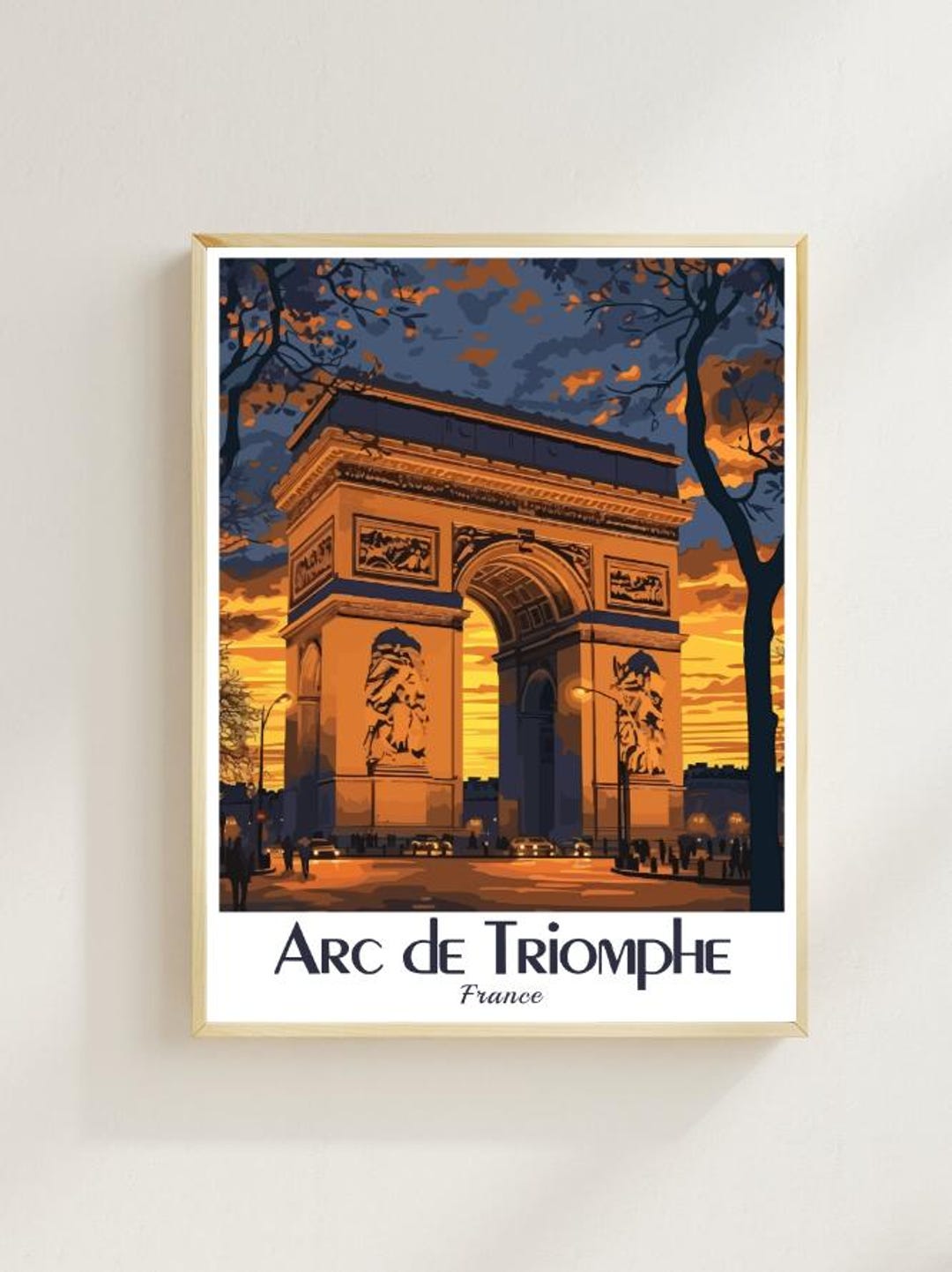 Arc De Triomphe Paris Travel Poster Vintage Art Print of Iconic French ...
