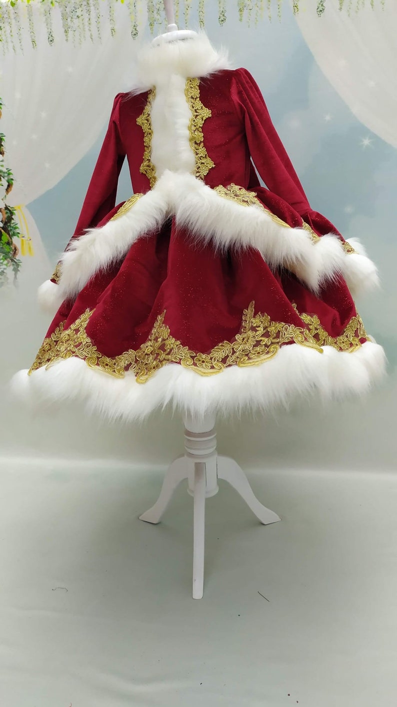 Red Velvet Santa Dress: Christmas Costume With Gold Lace - Etsy