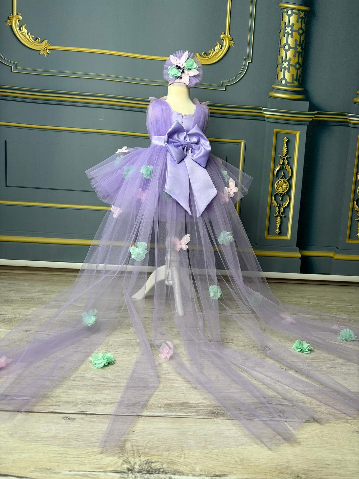 Lilac Flower Girl Dress: Tulle Princess Gown With Train - Etsy