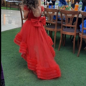 Red Short Front Long Back Long Girl Floral Dress, Red Dress Toddler ...