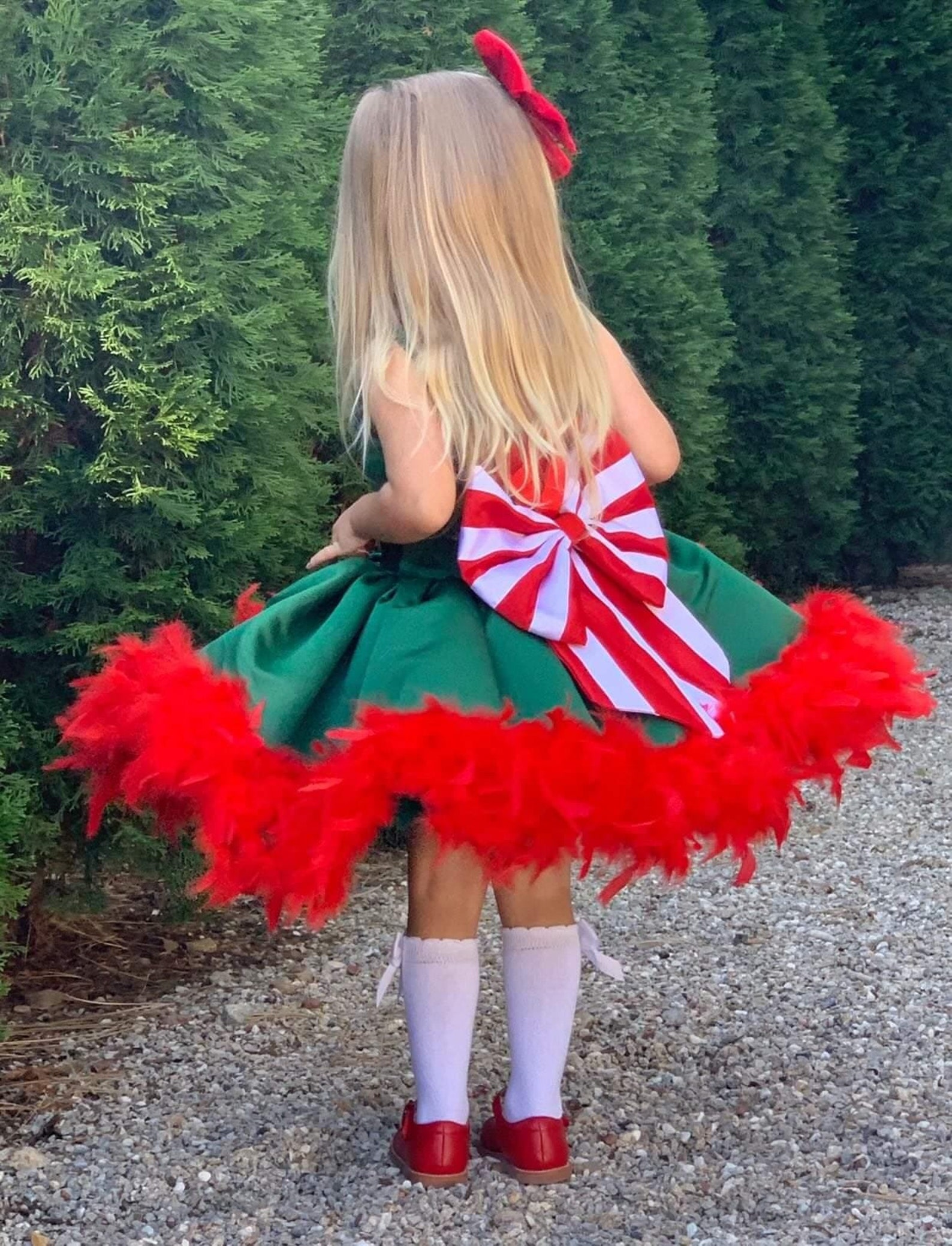 Girls Christmas Dress: Green Toddler Costume With Red Bows - Etsy