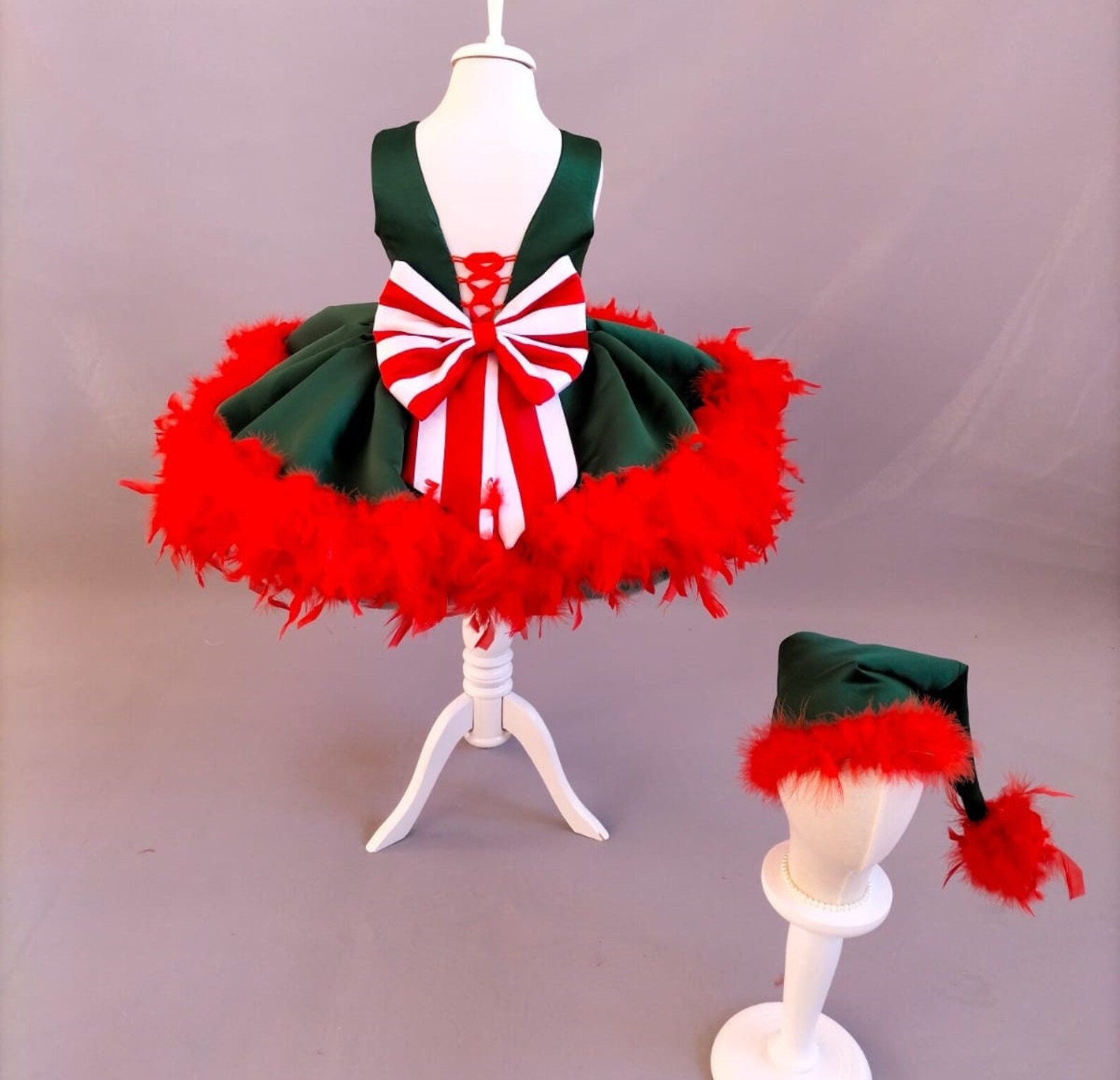 Girls Christmas Dress: Green Toddler Costume With Red Bows - Etsy