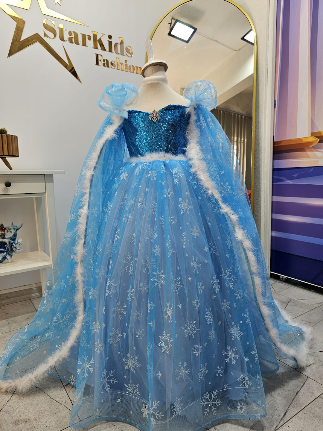 Handmade Elsa Costume Dress: Blue Sequin Birthday Party Dress - Etsy