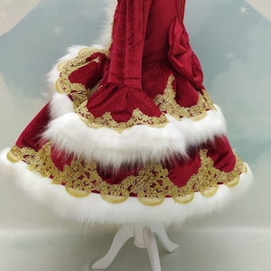 Red Velvet Santa Dress: Christmas Costume With Gold Lace - Etsy