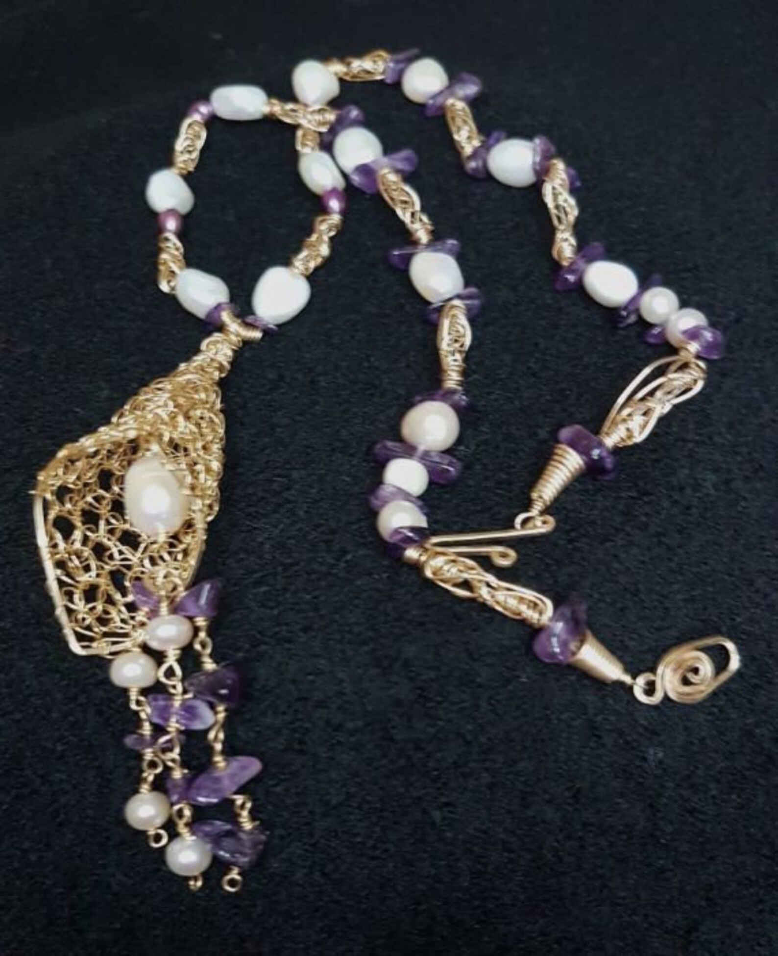 Gold-filled Wire, Necklace, Cornucopia Pendant, With a Cascade of ...