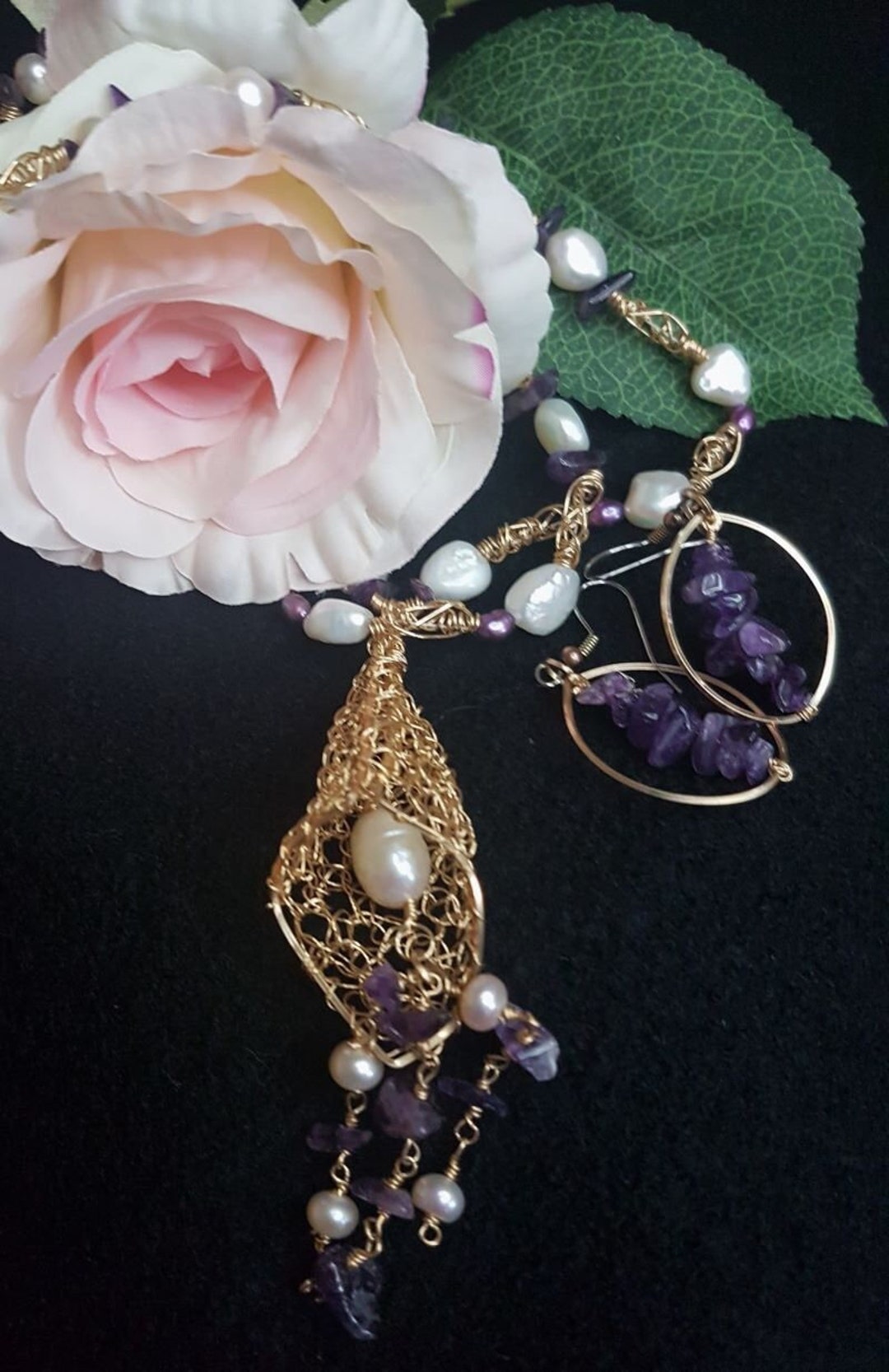 Gold-filled Wire, Necklace, Cornucopia Pendant, With a Cascade of ...