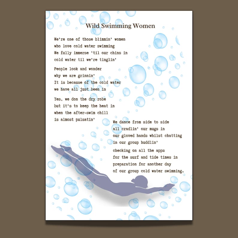 Wild Swimming Wall Art | Cold Water Swimming Poem | Gifts for Sea ...