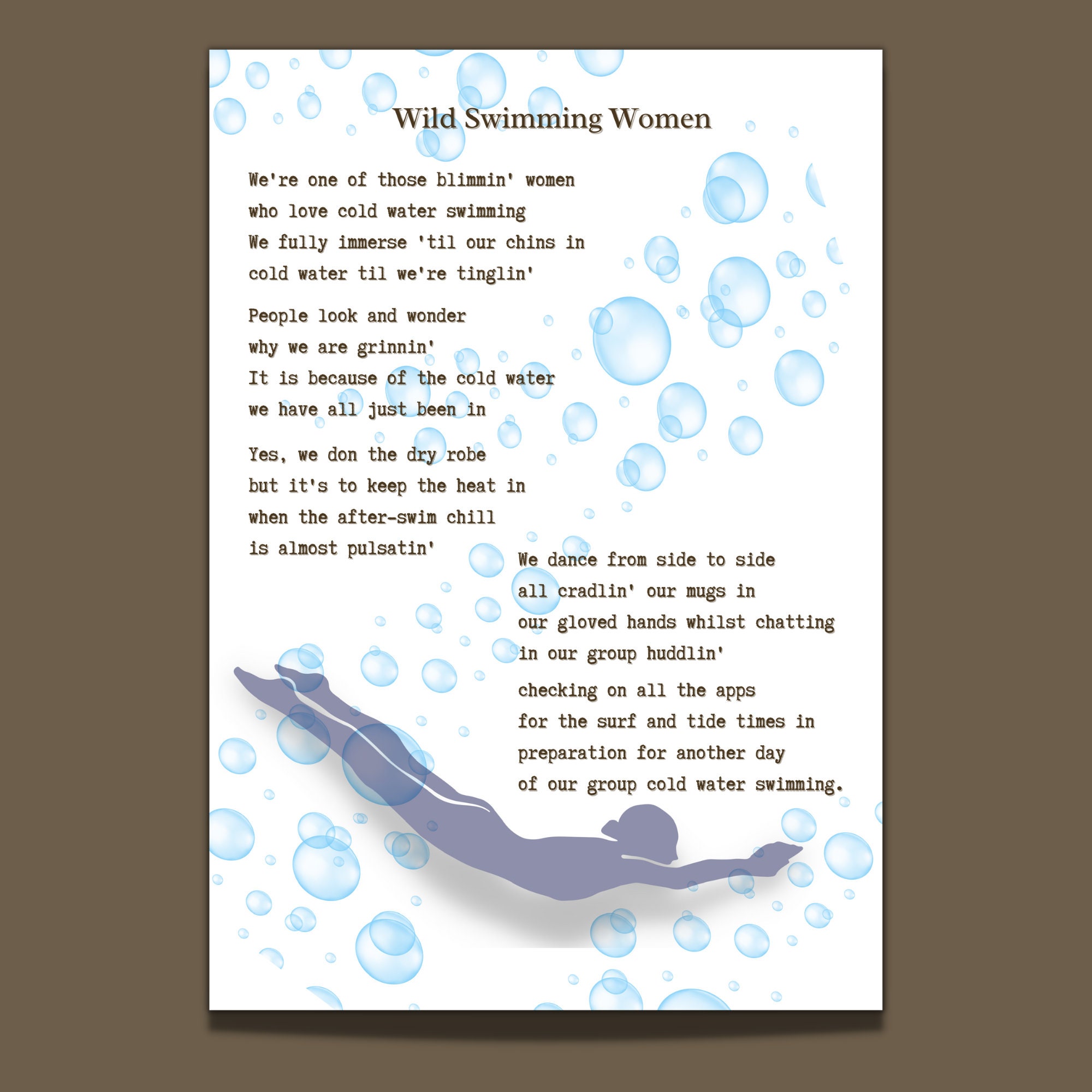 Wild Swimming Wall Art | Cold Water Swimming Poem | Gifts for Sea ...
