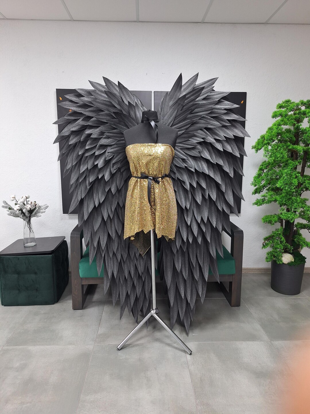 Large Black Angel Wings Costume | Black Wings Cosplay, Pure Black Angel ...