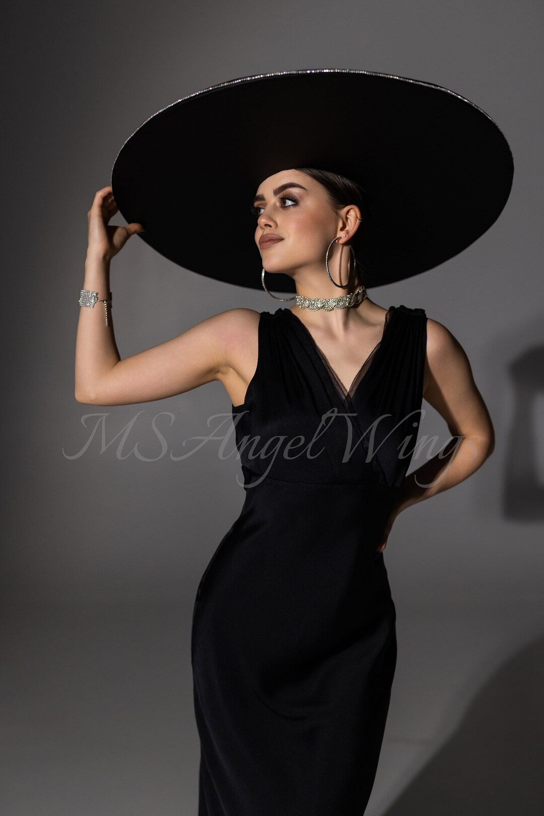 Black Wide Brim Womens Hat Large Black Hat Women for Photo Shoot Black ...