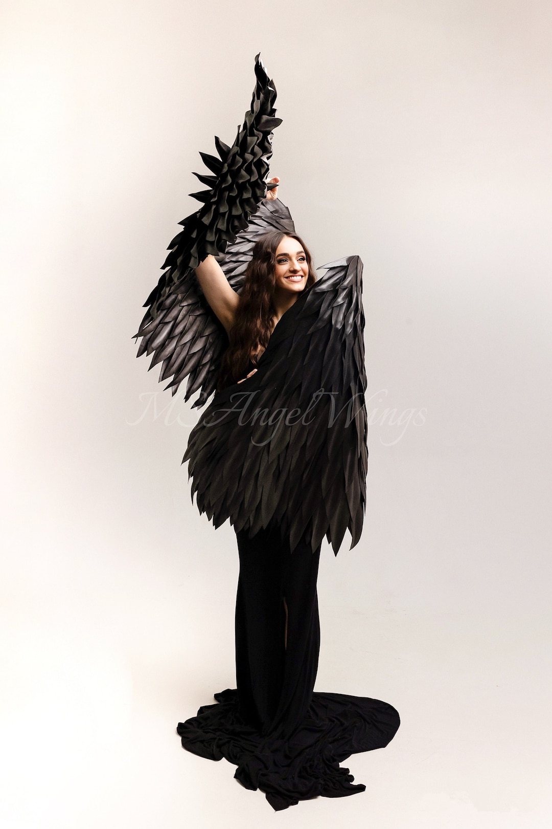 Movable Black Wings Cosplay, Fallen Angel Costume Flexible Wings, Bird Wings Cosplay Halloween ...