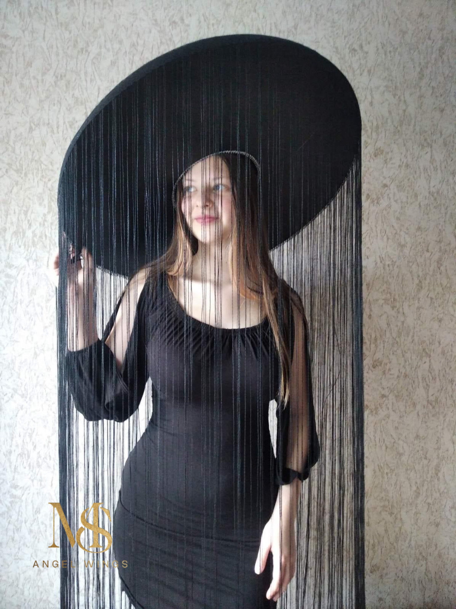 Big Black With Fringe Hat Wide Brim Hat Fringe for Photoshoot Woman ...
