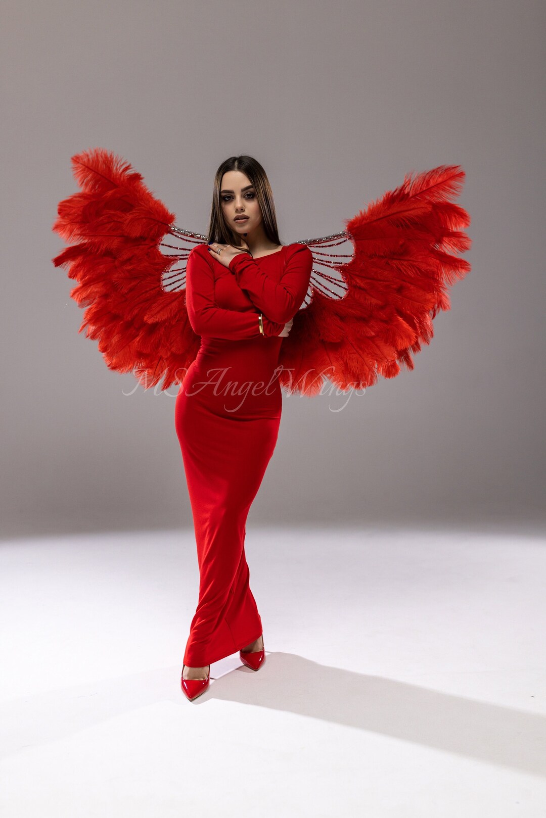 Luxurious Red Ostrich Feather Angel Wings - Maternity Photoshoot Prop ...