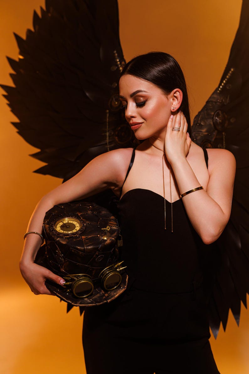 Steampunk Black Top Hat and Angel Wings Gothic Costume Set Cosplay Hat ...