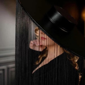 Stylish Black Hat With Dramatic Fringe Trim Wide Brim Headpiece for ...