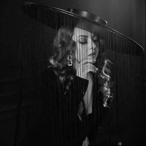 Stylish Black Hat With Dramatic Fringe Trim Wide Brim Headpiece for ...