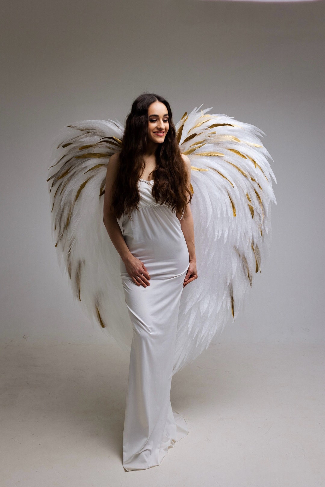 White Angel Wings With Golden Petals White Wings Costume Golden Wings ...
