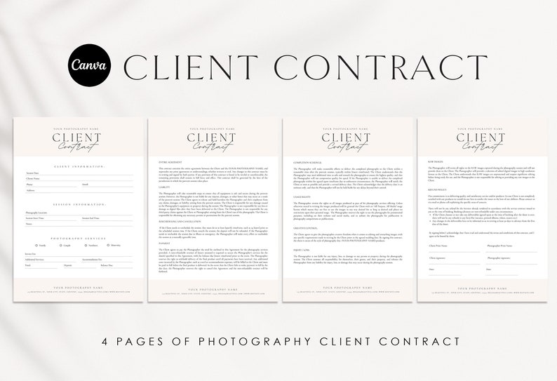 Photography Client Contract Template: Editable Canva Form (digital ...