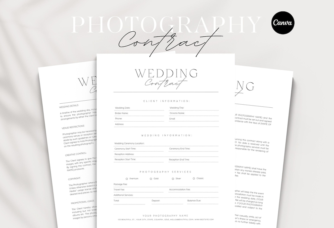 Wedding Photography Contract Template: Editable Canva Form (digital ...