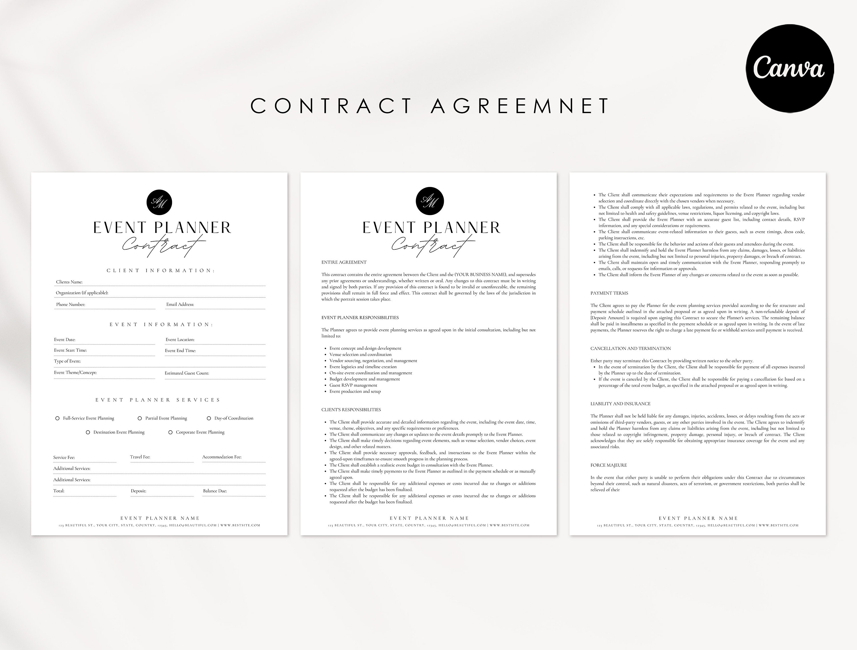 Event Planner Contract Template Event Planner Client Forms Etsy