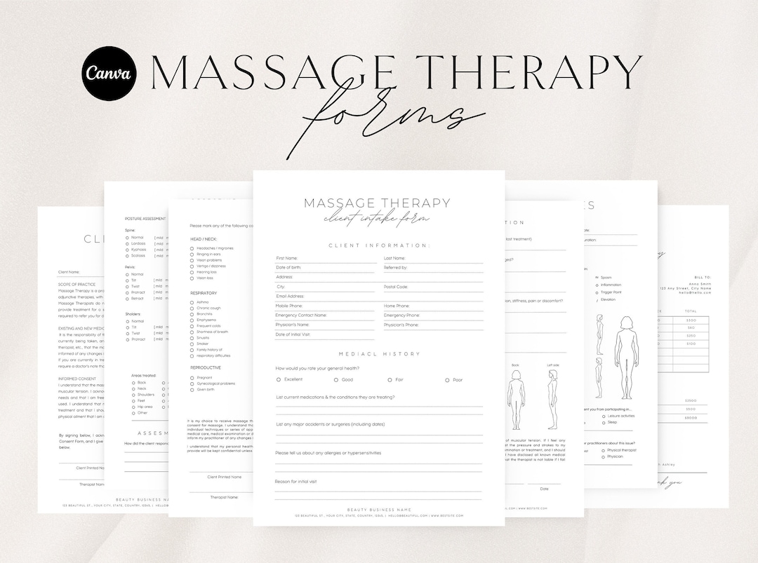 Editable Massage Therapy Forms: Client Intake, SOAP Notes (canva ...