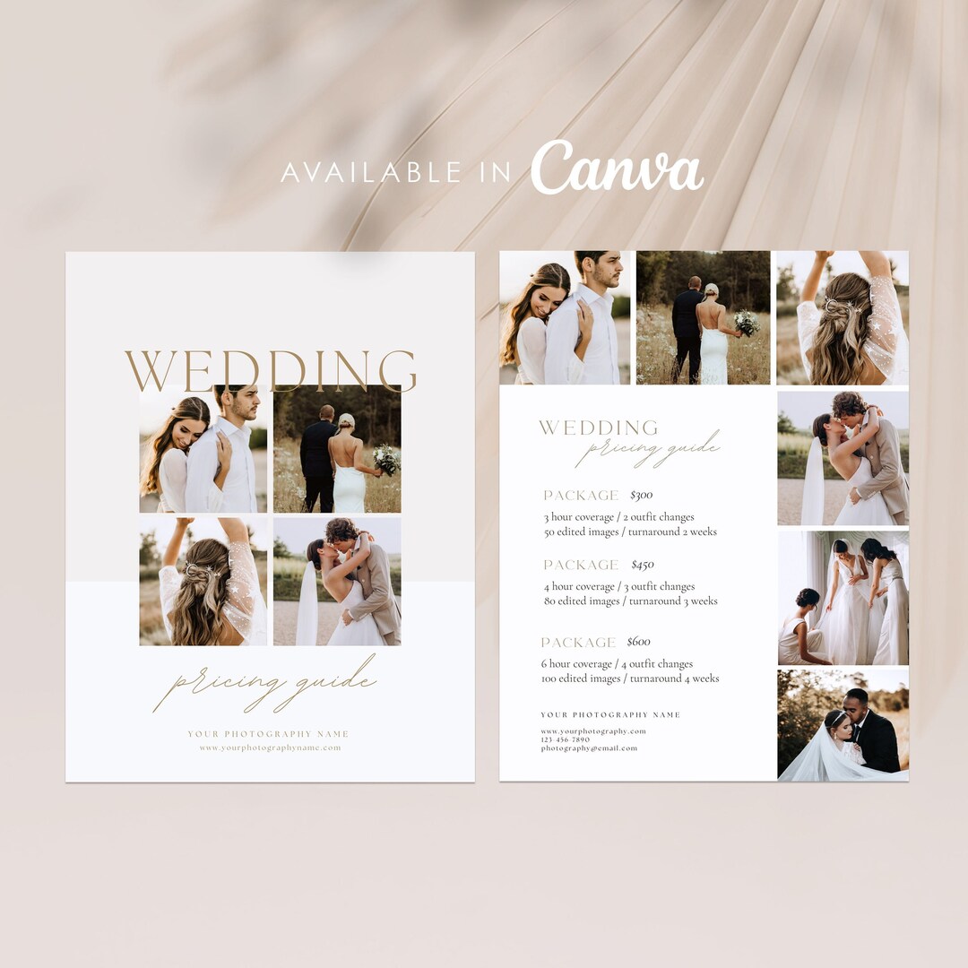Wedding Photography Price List Template | Wedding Pricing List ...