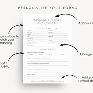 Editable Massage Therapy Forms: Client Intake, SOAP Notes (canva ...