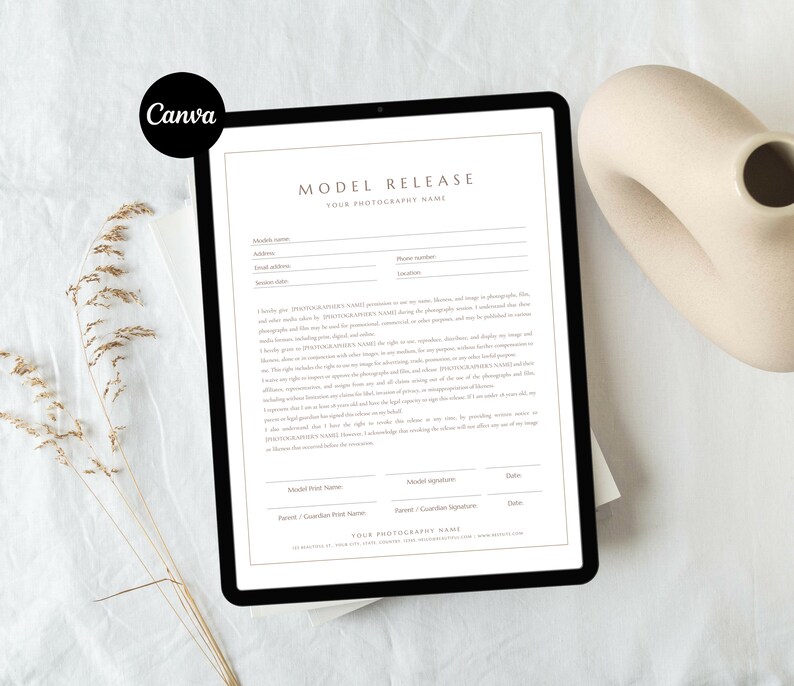 Editable Model Release Form Template: Photography Contract (canva ...