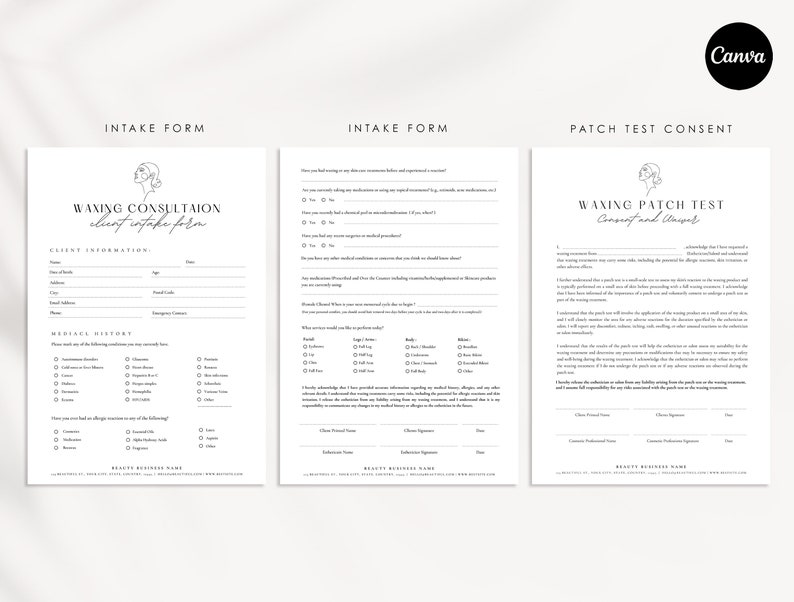 Waxing Consent Forms: Esthetician Client Intake (canva Template) - Etsy