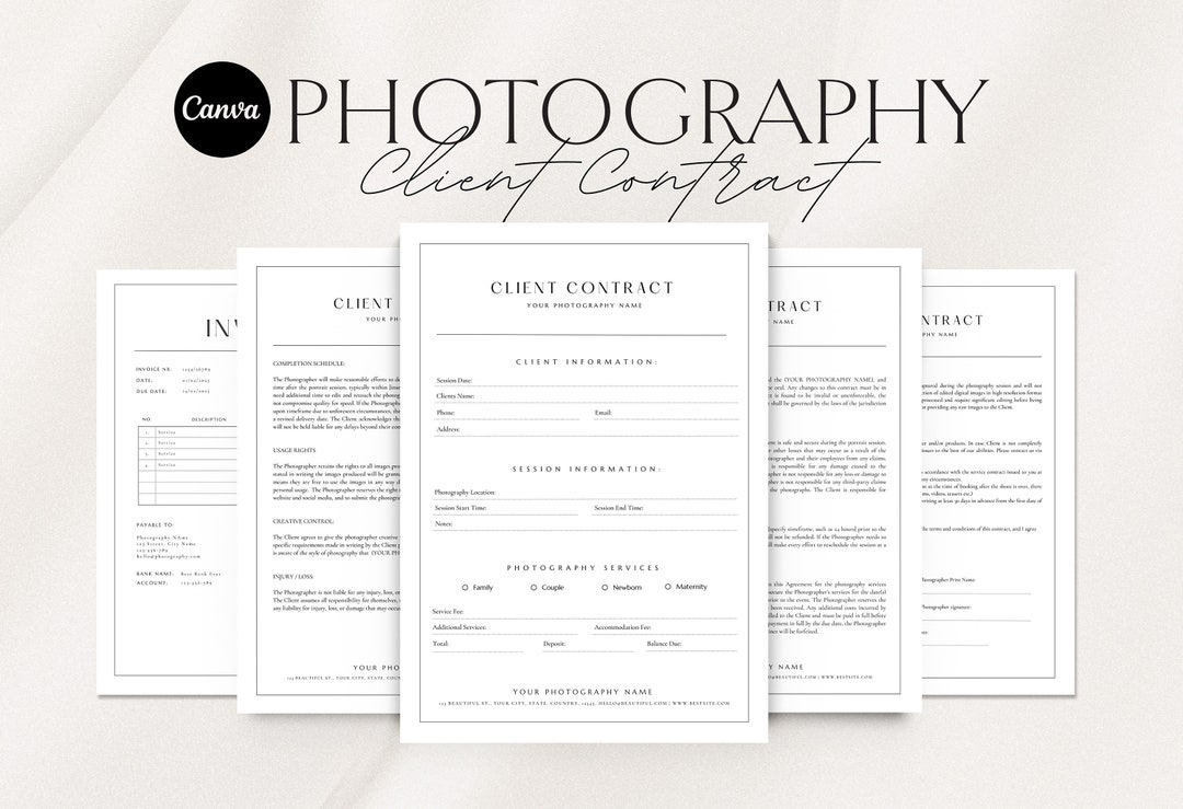 Photography Client Contract Template: Editable Canva Forms (A4/US ...