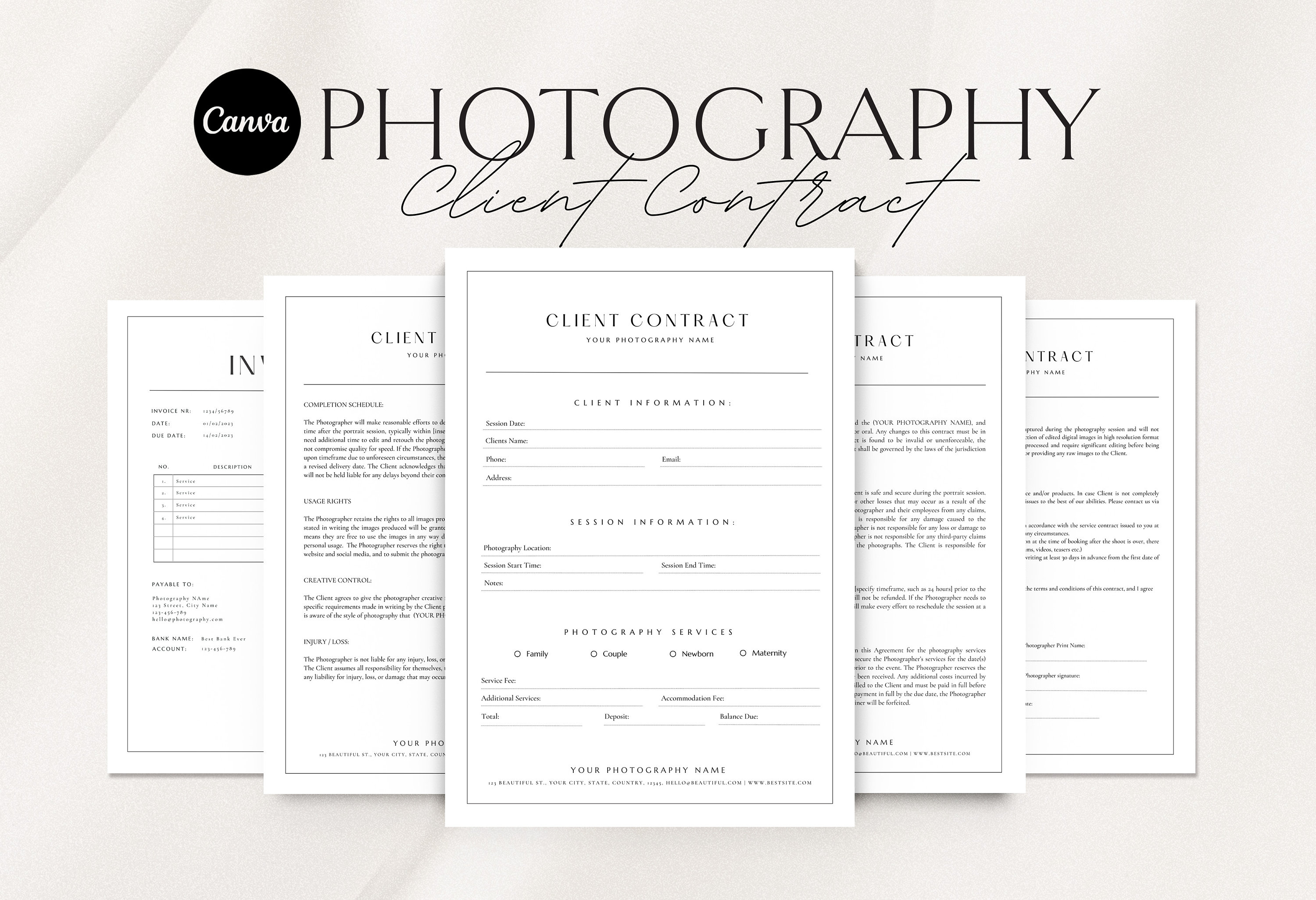 Photography Client Contract Template: Editable Canva Forms (A4/US ...