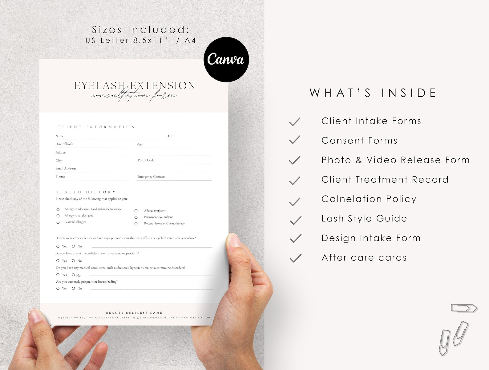 Eyelash Extension Forms: Lash Consent & Aftercare (canva Template) - Etsy