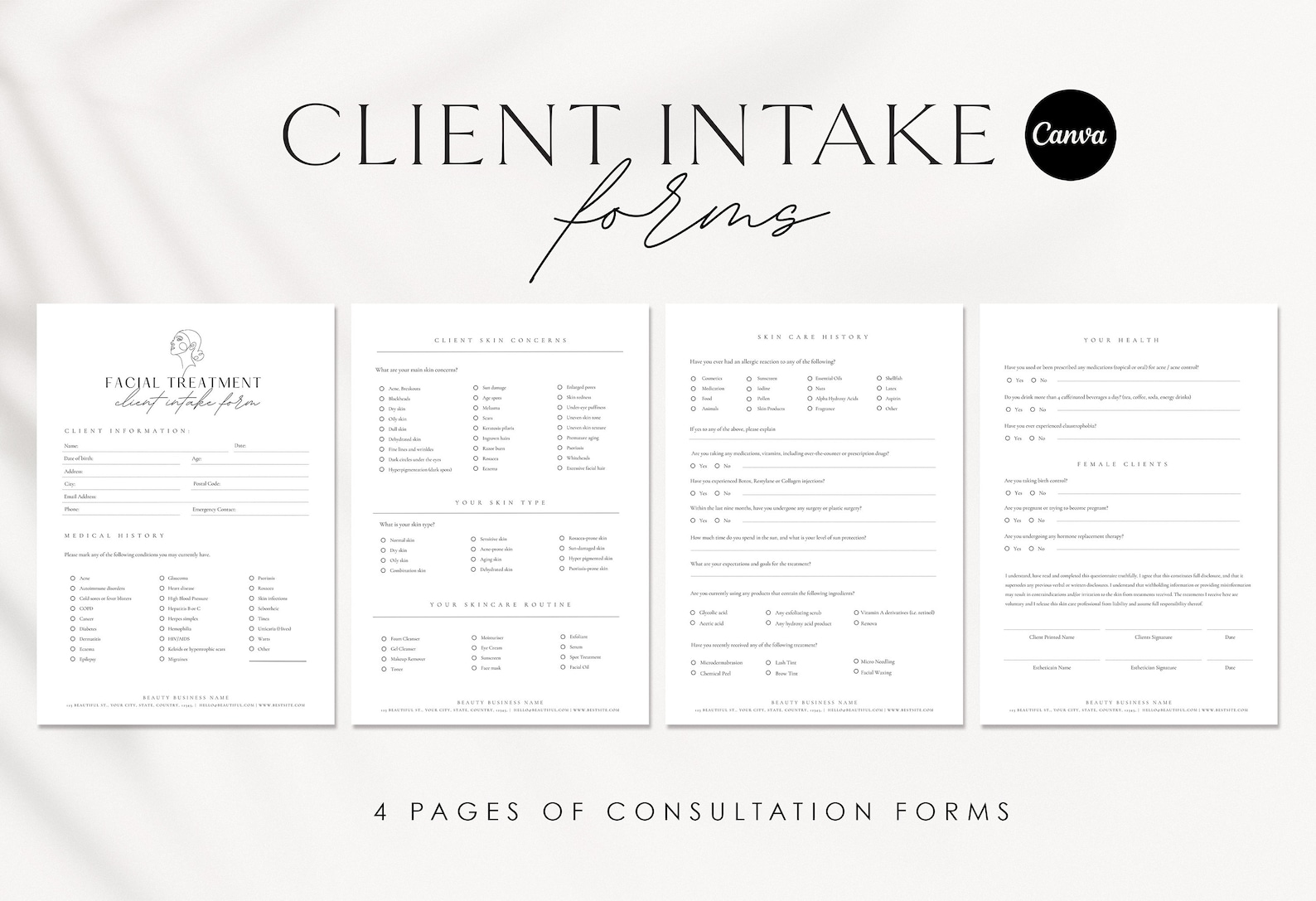 Editable Facial Treatment Forms: Skincare Consent, Esthetician ...