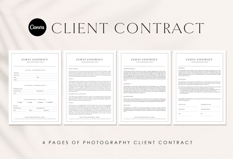 Photography Client Contract Template: Editable Canva Forms (A4/US ...