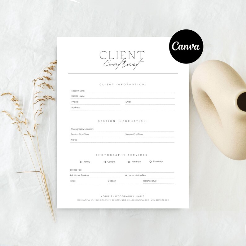 Photography Client Contract Template: Editable Canva Forms (digital ...