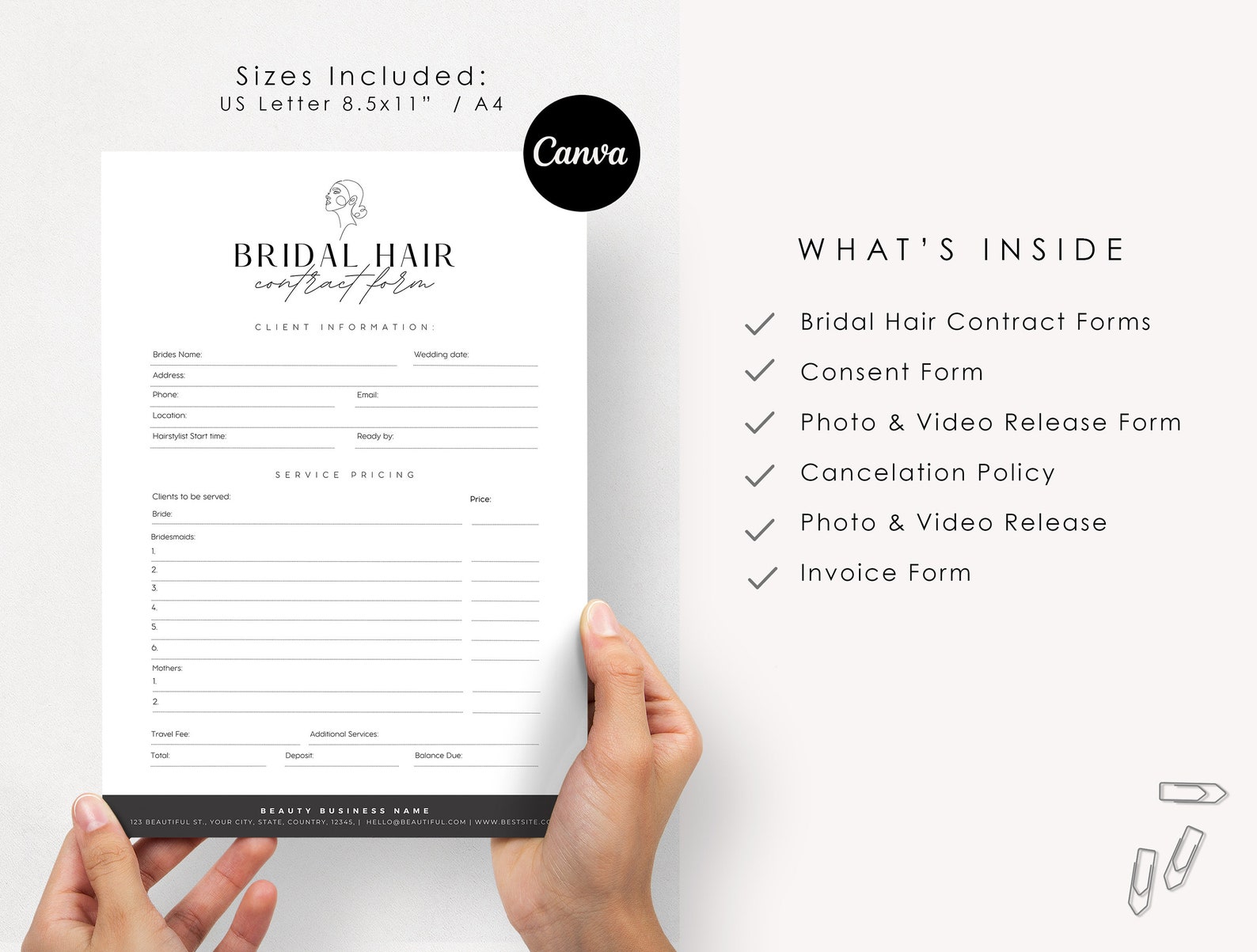 Editable Bridal Hair Contract Template: Hairstylist Form (CANVA) - Etsy